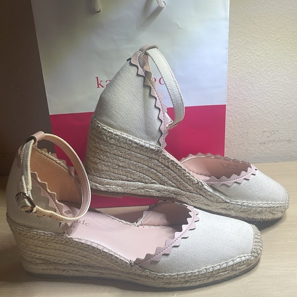 kate spade | Shoes | New Kate Spade Pink Cream Canvas Espadrille Wedge ...